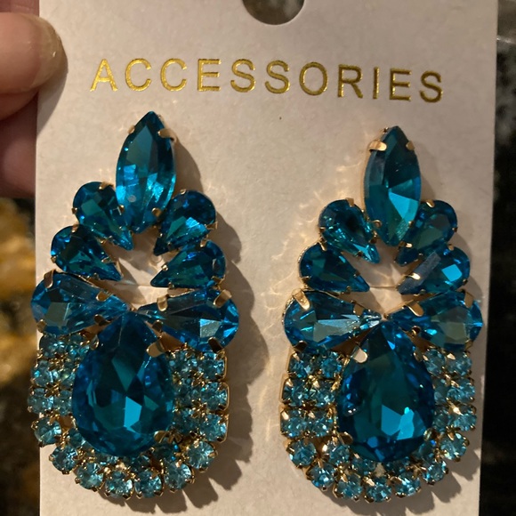 Jewelry | Water Droplet Blue Rhinestone Earrings | Poshmark